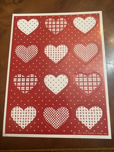 VINTAGE HALLMARK 80’S Red & White Valentines Day Hearts Sticker Sheet ...