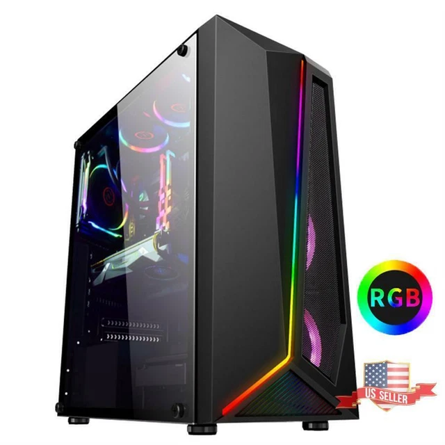 RGB PC GAMING Computer Case ATX/MATX/ITX Mid Tower Case Side ...