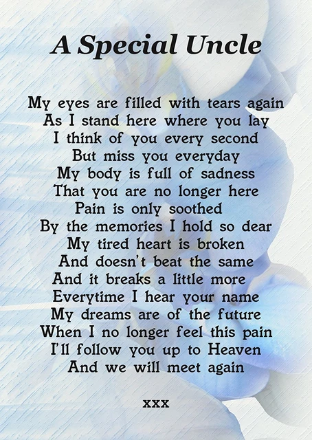 A SPECIAL UNCLE Memorial Graveside Poem Card With Free Ground Stake ...