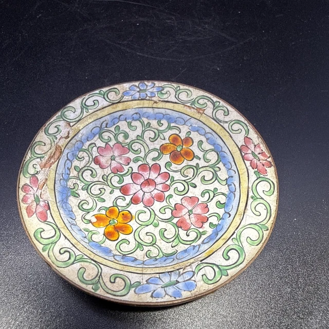 VINTAGE SMALL CHINESE Cloisonne Plate Depicting Floral Arrangement Pre ...