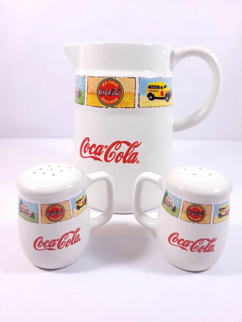 VTG 90'S COCA-COLA 2.5L Ceramic Pitcher with Salt & Pepper Shakers by ...