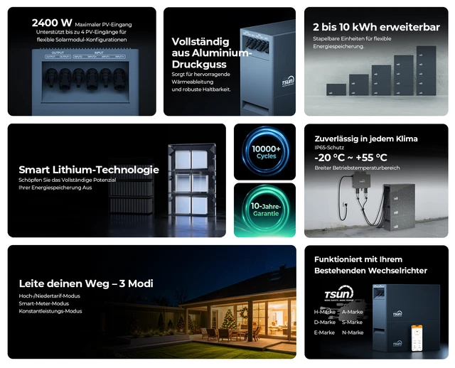 TSUN TSOL-DCU2000LITE SOLARSPEICHER 2kWh LiFePo4 Akku Speicher ...
