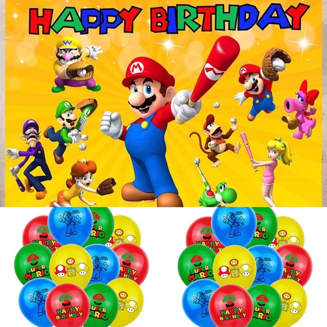 SUPER MARIO BACKDROP Banner 10 Free Birthday Balloons Photo Booth Props ...