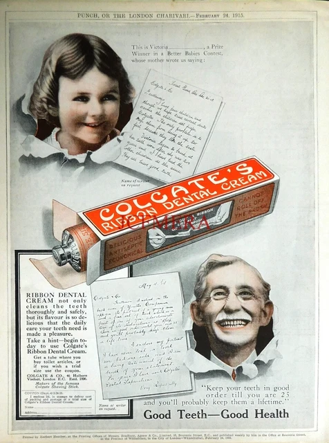 COLGATE'S 'RIBBON DENTAL Cream' Toothpaste WW1 ADVERT Vintage Print Ad ...
