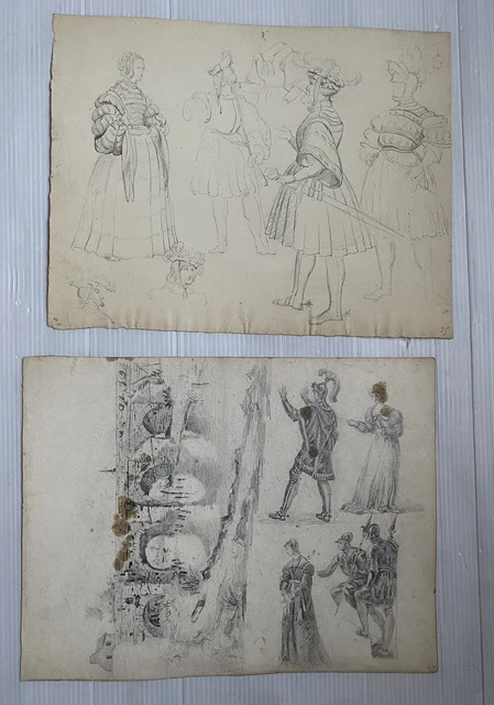 LOT DESSIN ANCIEN Étude Costume Historique Homme Femme XV XVI XVIII XIX Théâtre? EUR 88,00 ...