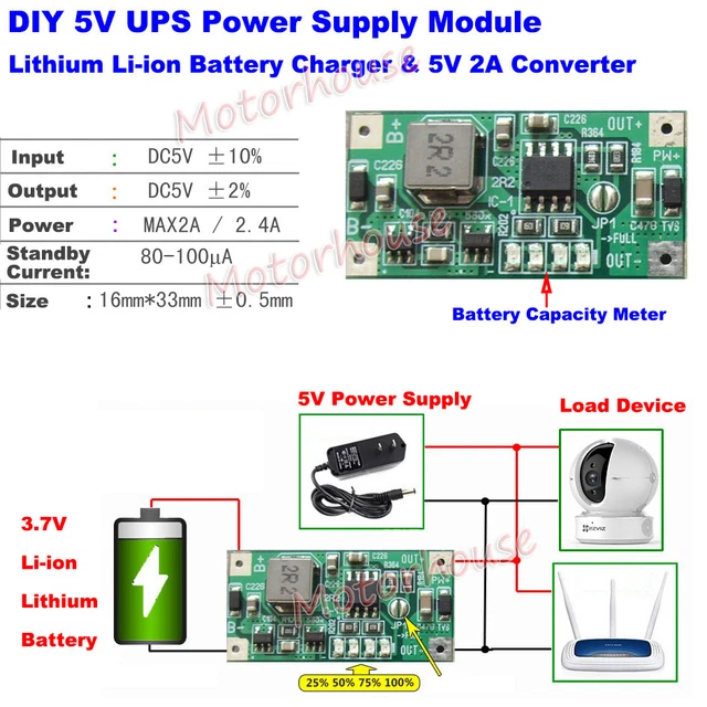 LITHIUM LI-ION 3.7V Battery Charger 5V Converter PCB Module DIY UPS ...