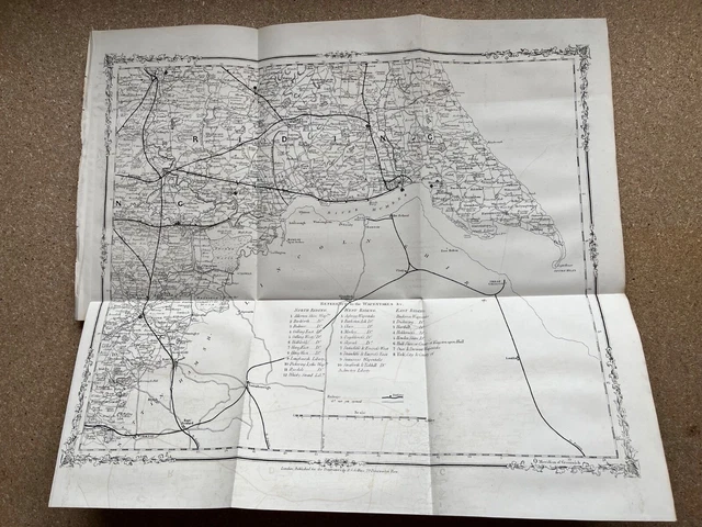 MAP OF YORKSHIRE East Riding 1852 antique engraving British Gazetteer ...
