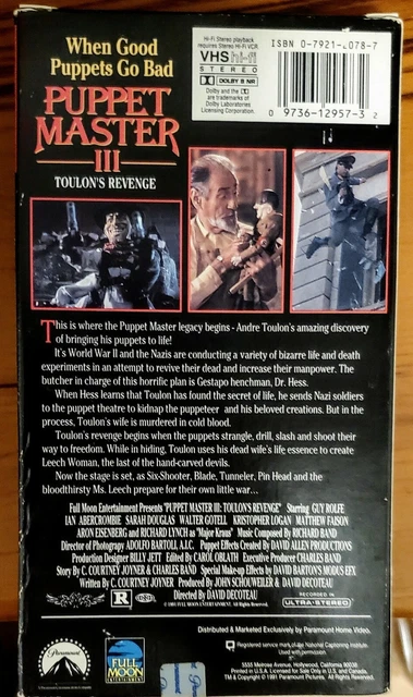 PUPPET MASTER 3 Toulons Revenge (VHS) Very Rare 1991 Authentic NTSC ...