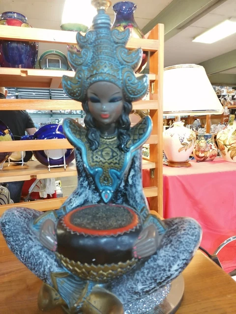 VINTAGE CHALKWARE LADY Lamp Tretchikoff Era Retro Kitsch Oriental ...