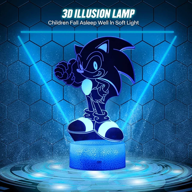 SONIC THE HEDGEHOG 3D Night Light for Kids, 3D Illusion Lamp with 16 ...