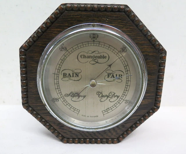 VINTAGE TURNED WOODEN Base Wall Barometer / Thermometer Ships Style 20 ...