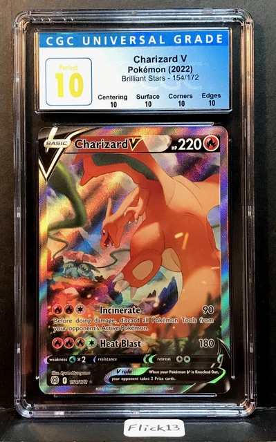 PERFECT 10 CHARIZARD V Alternate Full Art Brilliant Stars 154/172 alt ...