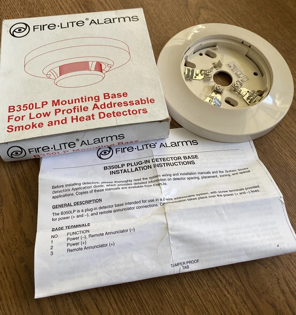 FIRE-LITE B350LP FIRE Alarm Smoke Or Heat Detector Addressable BASE $10 ...