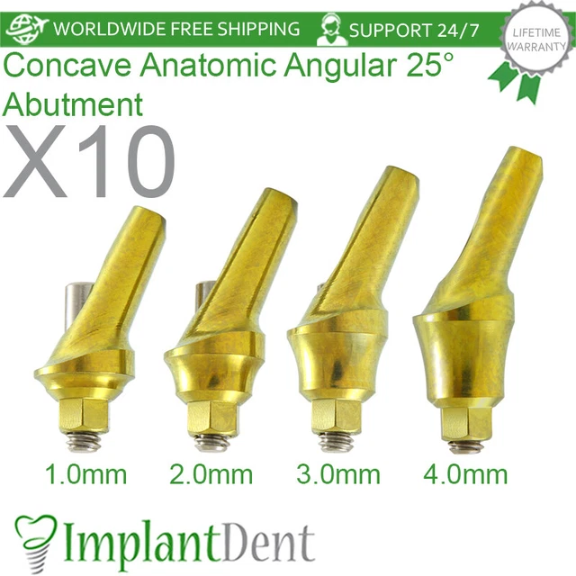 10 STANDARD KONKAVE eckig 25° anatomisches Abutment internes ...