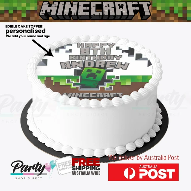 MINECRAFT PERSONALISED EDIBLE Cake Topper - Round Cake £8.66 - PicClick UK