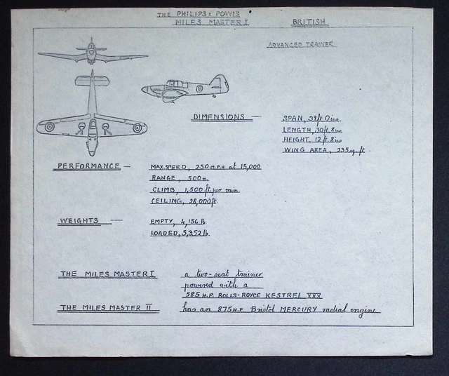 ORIGINAL WWII MILES Master I & II Recognition Drawing – British ...