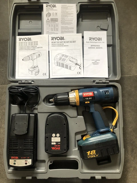 RYOBI STP-1801 CORDLESS 18V Combi Hammer Drill + 2 Batteries, Charger ...