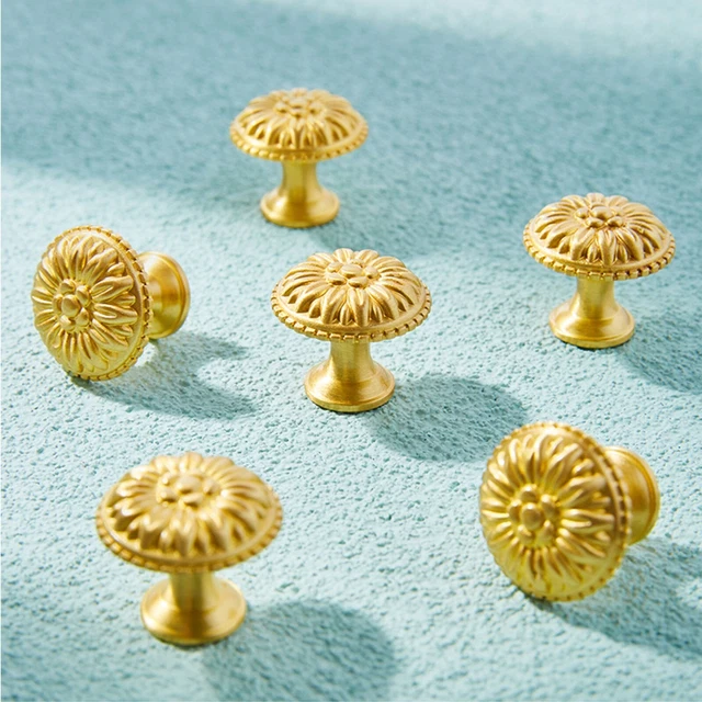 GOLD ROUND KNOBS for Furniture Hardware Solid Brass Cabinet Drawer ...