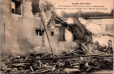 WWI FRANCE BOMBED Out City Buildings Street of Nancy Postcard War Ruins ...
