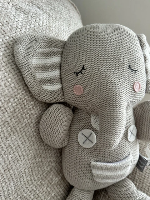 LIVING TEXTILES THEODORE Elephant Rattle Knitted Plush Grey Beige 13 ...