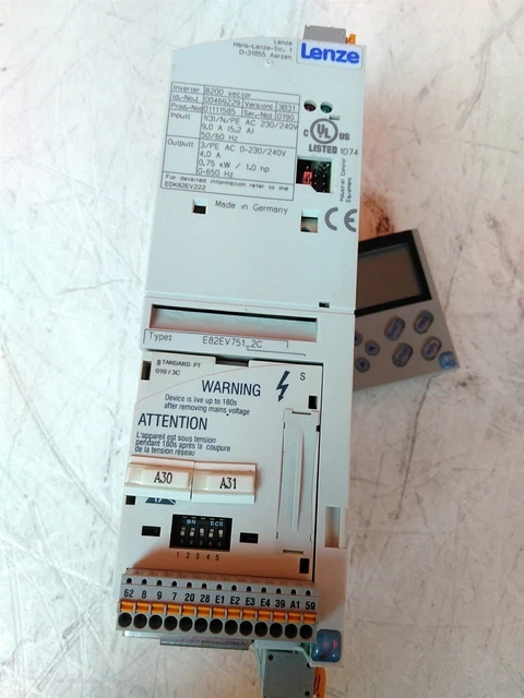 DEFECTIVE LENZE E82EV751_2C 8200 Vector 00469229 3B31 Inverter AS-IS ...