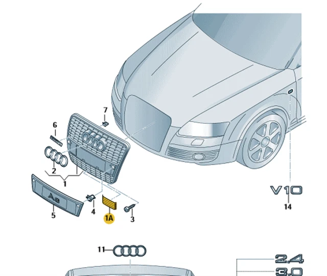 ORIGINAL ABDECKUNG FÜR Kühlergrill steingrau Audi A6 4F0853631F 1QP Neu ...