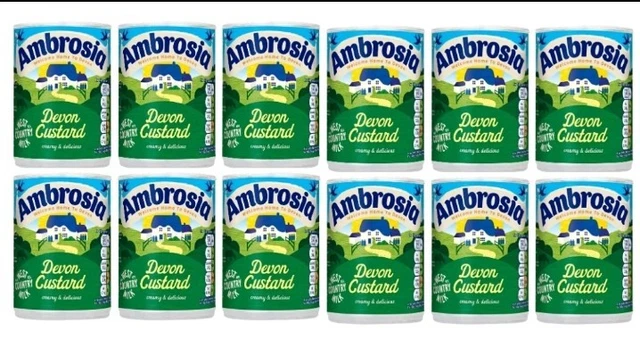 12 X AMBROSIA Devon Custard - Ready to Serve (400g each) 12 Tins Expire ...