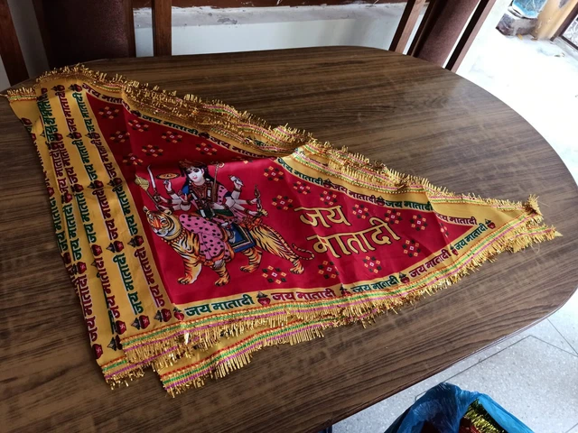 NEW MAA DURGA MATA DI PATAKA FLAG 46x34x28 INCH SATIN CLOTH HOME ...