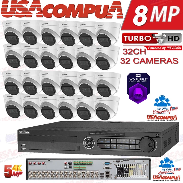 HIKVISION 4K 32 CH DVR 32 5MP TURRET SECURITY SYSTEM KIT 16TB HARD DISK ...