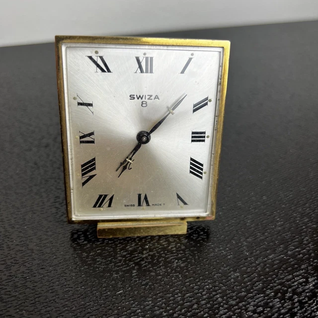 SWIZA 8 SWISS Square Brass Travel Alarm Clock Working 1950s 1960s Mid ...