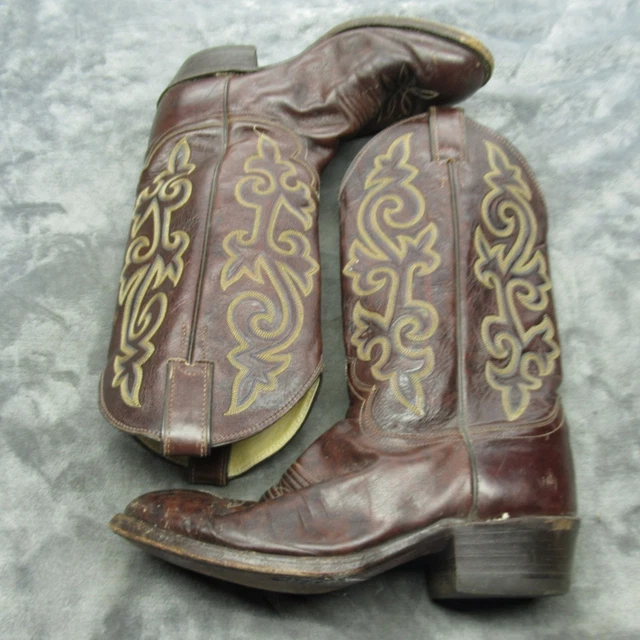 JUSTIN COWBOY BOOTS Mens 9 D Brown Western Embroider Leather Boots 1488 ...