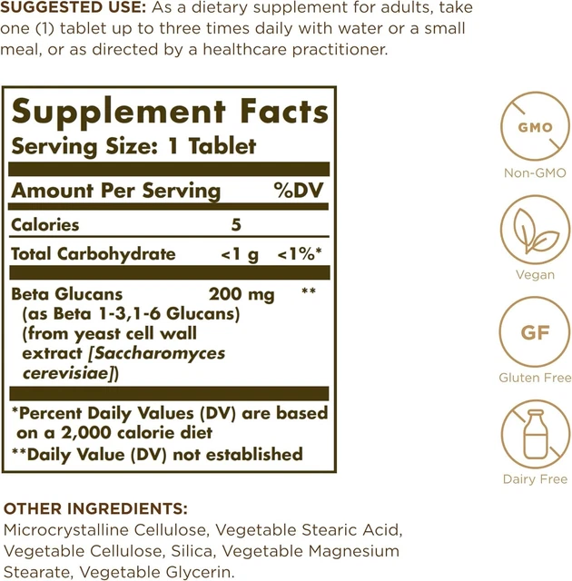 SOLGAR BETA 1,3 Glucans Tablets - Pack of 60 - Supports 60 count (Pack ...