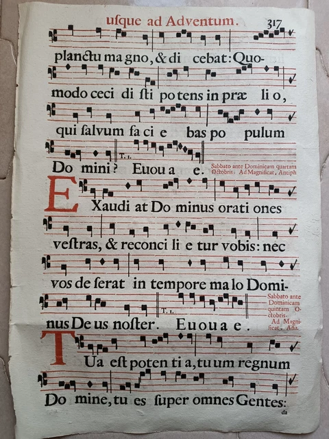 ENORME ANTIFONARIO IN pergamena foglio antico musica capilettera ...