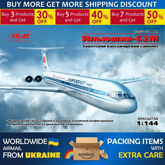 ILYUSHIN IL-62M SOVIET Passenger Aircraft 1/144 Scale Plastic Model Kit ...