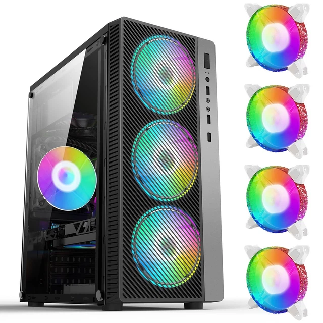DESKTOP GAMING COMPUTER PC Case ATX/MATX/ITX Mid Tower with 4 RGB ...