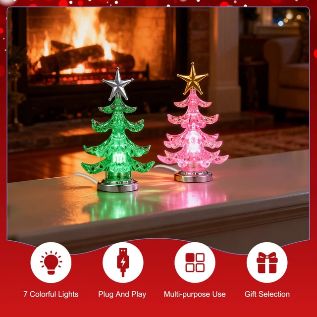 2 PACK CHRISTMAS Decorations with Usb Tree Pc Acrylic Tabletop Bonsai ...