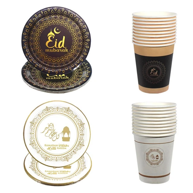 MUSLIM ISLAMIC PAPER Plate Paper Cup Disposable Tableware EID Mubarak ...