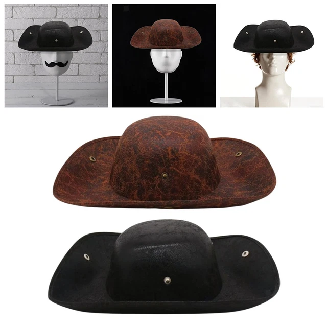 PIRATE HAT TRICORN Hat Decorative Lightweight Faux Leather Novelty ...