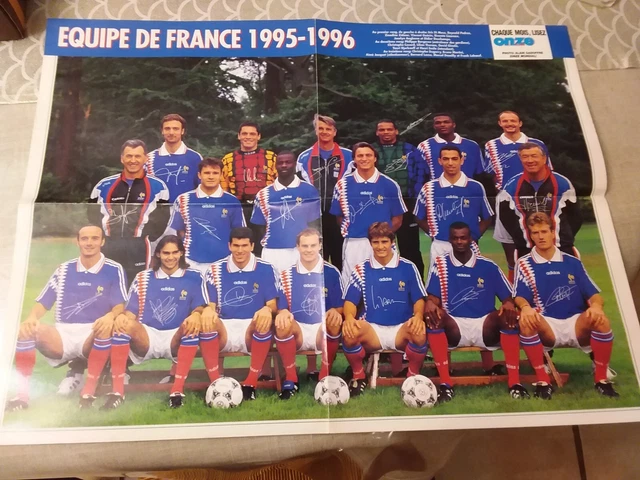 POSTER ÉQUIPE DE France 1996 Dédicacé Lama Zidane Djorkaeff Deschamps ...