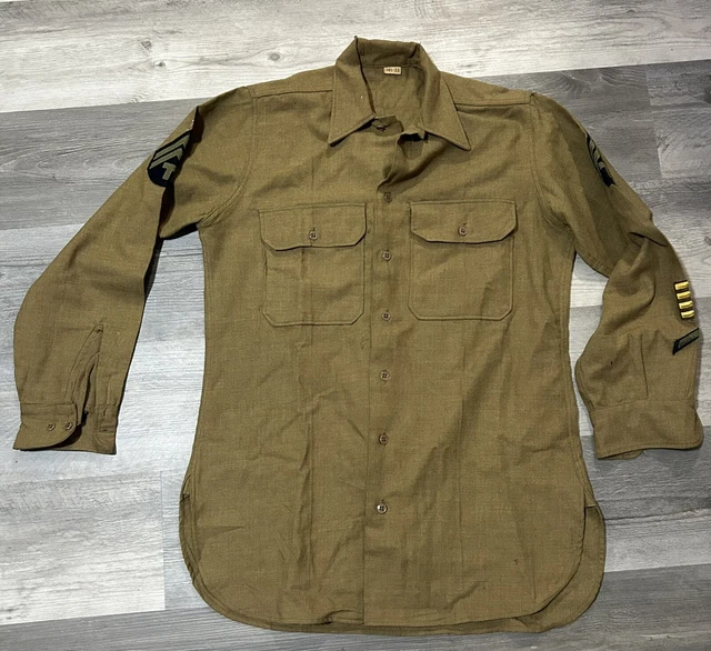 ORIGINAL WW2 US Army Mustard Wool Flannel Enlisted Shirt 14 1/2 x 33 £ ...