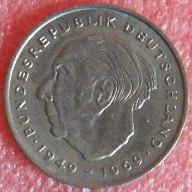GERMANY 2 DEUTSCHE Mark Theodor Heuss-1949-1969 Kursmünze 1971 D ...