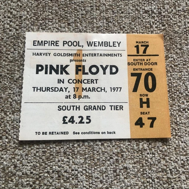PINK FLOYD TICKET Empire Pool Wembley 17/03/77 #H47 Animals tour £65.00 ...