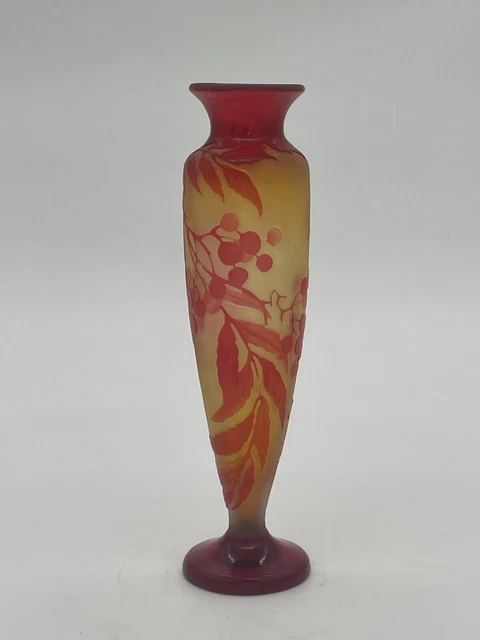 VASE EMILE GALLÉ d'époque Art Nouveau rouge et jaune à décor fleural ...