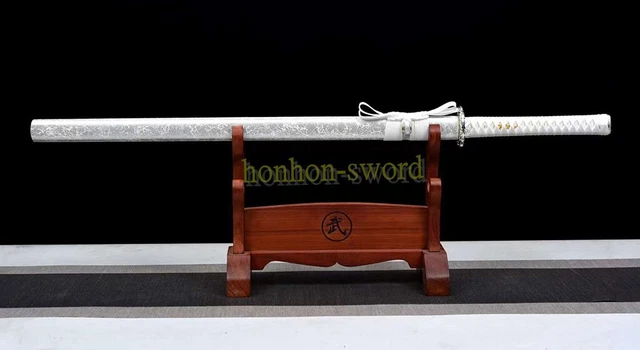 T10 CLAY TEMPERED Chokutō Japanese Samurai Straight Sword White Ninjato ...