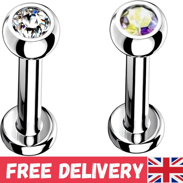 20G/18G/16G SMALL TRAGUS Steel Labret Flat Back Lip Straight Studs £12. ...