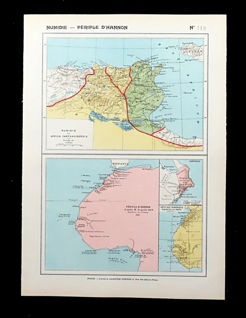 ANTICA MAPPA ROMANA Numidia Africa Cartagine Algeria Tunisia FRANCESE ...