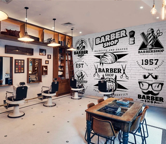 3D RETRO TREND E2 Hair Cut Barber Shop Wallpaper Mural Wall Print ...
