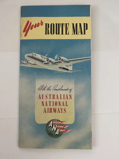 AUSTRALIAN NATIONAL AIRWAYS Route Map 1950s £40.00 - PicClick UK