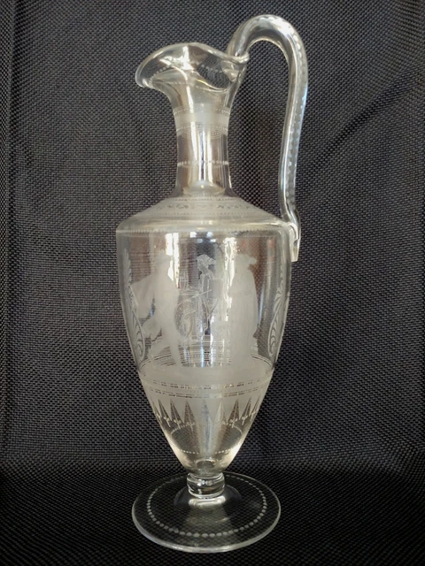 RARE ENGRAVED VICTORIAN crystal claret jug pitcher probably Stourbridge ...