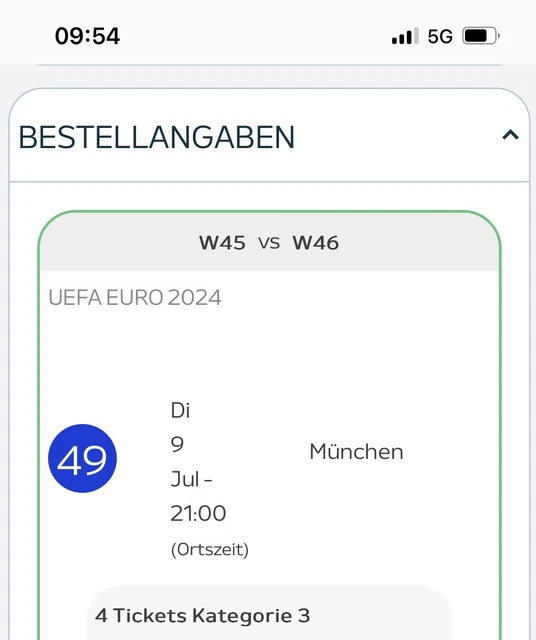 FUSSBALL EM 2024 Halbfinale in München 2 Tickets Spiel 49 - W45 vs W46 EUR 955,00 - PicClick DE